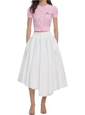 SELF-PORTRAIT Self-Portrait Pointelle Knit Cropped Top With Floral Embroidery