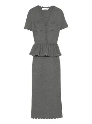 SELF-PORTRAIT Peplum Midi Dress - Grey