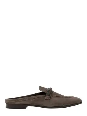 Brunello Cucinelli Beaded Embellished Suede Mules - Brown