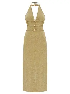 Cult Gaia Metallic Halterneck Maxi Dress - Nude