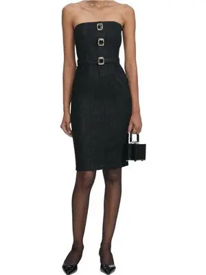 SELF-PORTRAIT Strapless Midi Dress With Buckle Detail - Black
