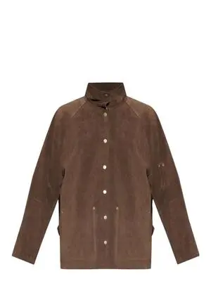 Studio Nicholson Long-sleeved Leather Jacket With Metal Snaps - Brown