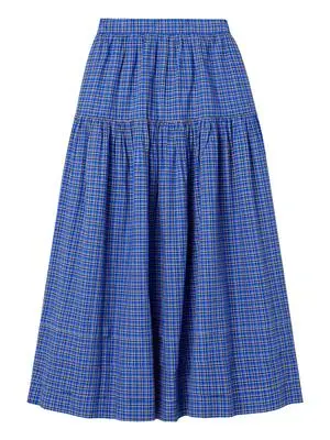 DÔEN Sebastiane Plaid Tiered Maxi Skirt - Blue