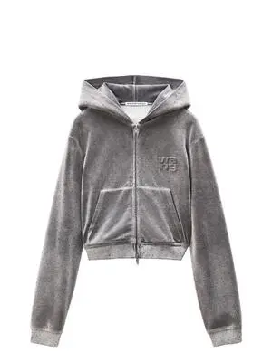 Alexander Wang Embellished Velour Zip-up Hoodie - Gray