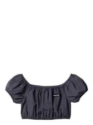 Miu Miu Cropped Poplin Top With Ruffled Neckline - Smoky Grey