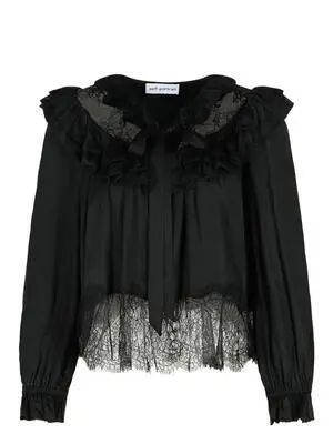 SELF-PORTRAIT Self-Portrait Ruffled Lace Blouse Black