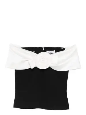 SELF-PORTRAIT Crepe Off-shoulder Top With Sculptural Corsage - Black