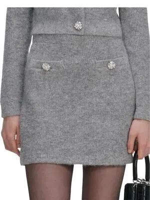 SELF-PORTRAIT Embellished Knitted Mini Skirt - Grey