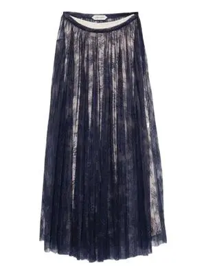 Alberta Ferretti Lace Pleated Maxi Skirt - Blue