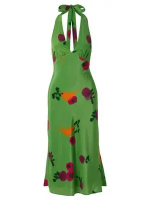 Staud Lucca Printed Halterneck Dress - Green