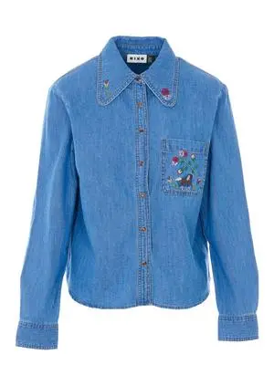 Rixo Edaline Chambray Shirt With Embroidery - Blue
