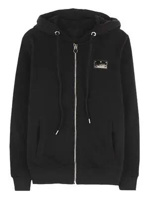 Philipp Plein Logo Zip-up Hooded Casual Jacket - Black