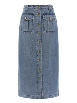 Zimmermann Denim Midi Skirt With Button Front And Belt Loops - Blue