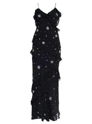LoveShackFancy Rialto Ruffled Maxi Dress With Star Embellishments - Black