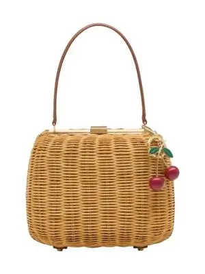 SELF-PORTRAIT Self-Portrait Cherry Pendant Woven Mini Bucket Bag
