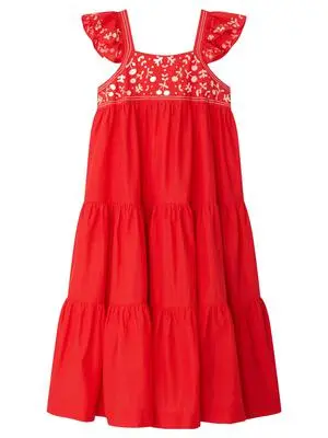 Bonpoint Tiered Printed Dress - Red