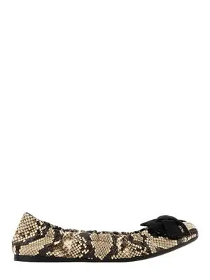 Prada Embossed Bow Detailing Ballerinas - Black