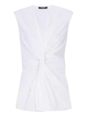 Balmain Draped Front Sleeveless Top - White