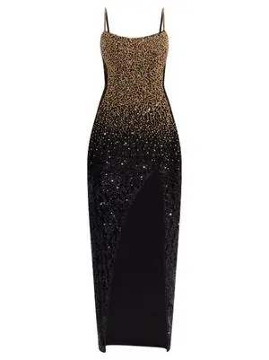 Balmain Sequin Embellished Spaghetti Strap Maxi Dress - Black
