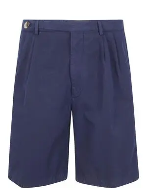 Brunello Cucinelli Pleated Cotton Shorts - Navy Blue