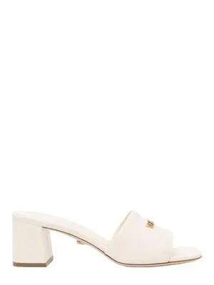Versace Embossed Logo Block Heel Sandals - Cream