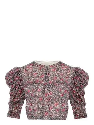 Isabel Marant Étoile Isabel Marant Etoile Silva Cropped Puff Sleeve Floral Top Berry