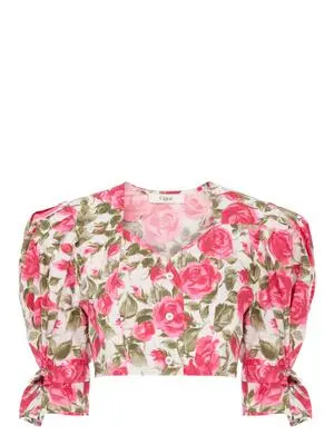 Chloé Floral Puff-sleeve Top - Pink