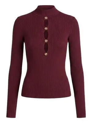 SELF-PORTRAIT Keyhole Embellished Top - Wine Red