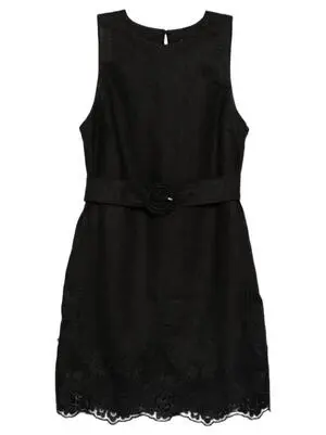 TWINSET Belted Embroidered Lace Dress - Black