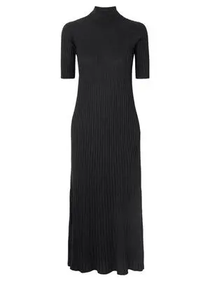 Brunello Cucinelli High-neck Ribbed Knit Midi Dress - Black
