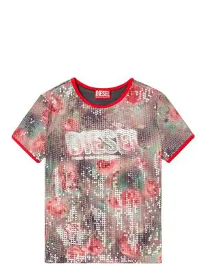 DIESEL® Sequin Embellished Floral Print T-shirt - Multicolor