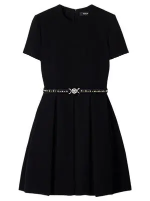 Versace Wool-crepe A-line Mini Dress With Medusa Belt - Black