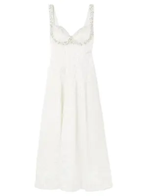 Simkhai Charlotte Floral Jacquard Midi Dress With Embellishments - White