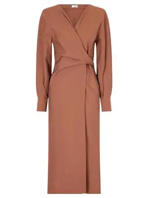 Brunello Cucinelli Embellished Cotton-blend Midi Wrap Dress - Red