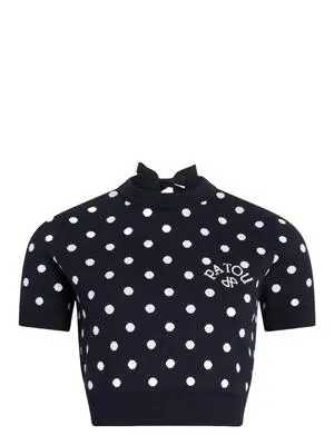 PATOU Polka Dot Knit Top With Back Tie Detail - Black