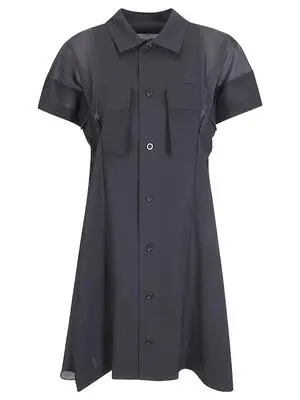 Sacai Short Sleeve Collared Suiting Dress - Black