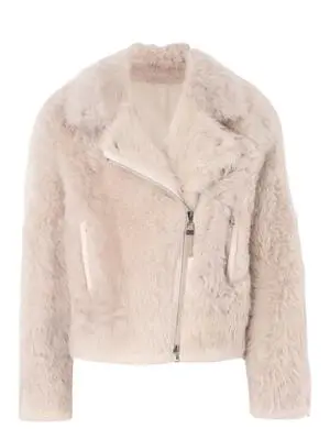 Brunello Cucinelli Leather-trimmed Shearling Jacket - Beige