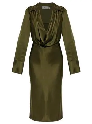 Blumarine Long Sleeve Draped Neckline Dress - Green
