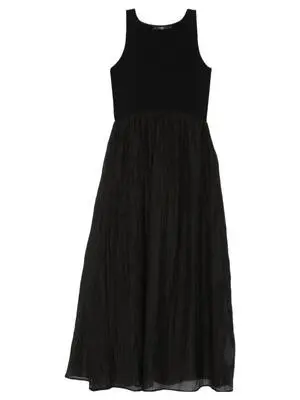 Seventy Ribbed Bodice Sleeveless Dress With Textured Skirt - Black