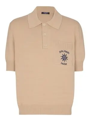 Balmain Short-sleeved Ribbed Sun Polo Shirt - Beige