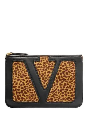 Valentino Garavani Zipper Clutch With Print And V-shaped Details - Leopard