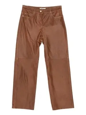 Max Mara Leather Straight Leg Trousers - Brown