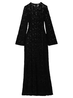 NILI LOTAN Della Crochet Long Dress - Black