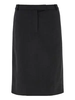 FERRAGAMO Wool Mohair Blend Knee Length Skirt With Asymmetrical Waistband - Black
