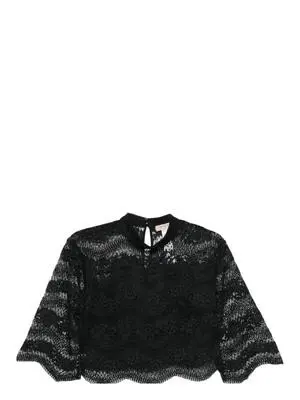 TWINSET Lace Blouse With Scalloped Trim - Black