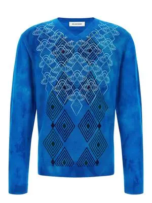 KIKO KOSTADINOV Hatha Geometric Jacquard V-neck Sweater - Blue