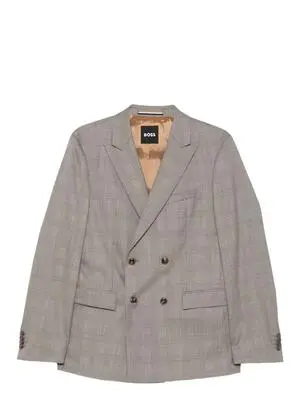 Hugo Boss Double-breasted Checked Suit Gray