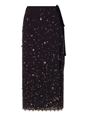 Staud Embellished Wrap Midi Skirt - Black