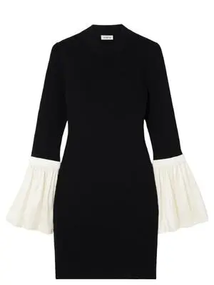 Simkhai Agathea Ribbed-knit Mini Dress With Statement Sleeves - Black