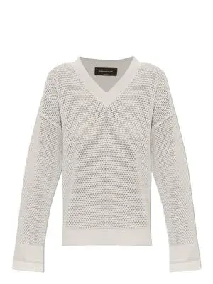 Fabiana Filippi V-neck Openwork Knit Sweater - White